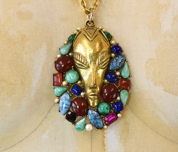 1960s ART Arthur Pepper Glass Stone Tribal Ethnic Mas… - Gem