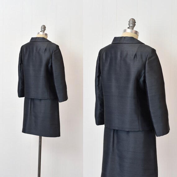 1960s Betsy Bates Steel Blue Gray Two Piece Jacket & … - Gem