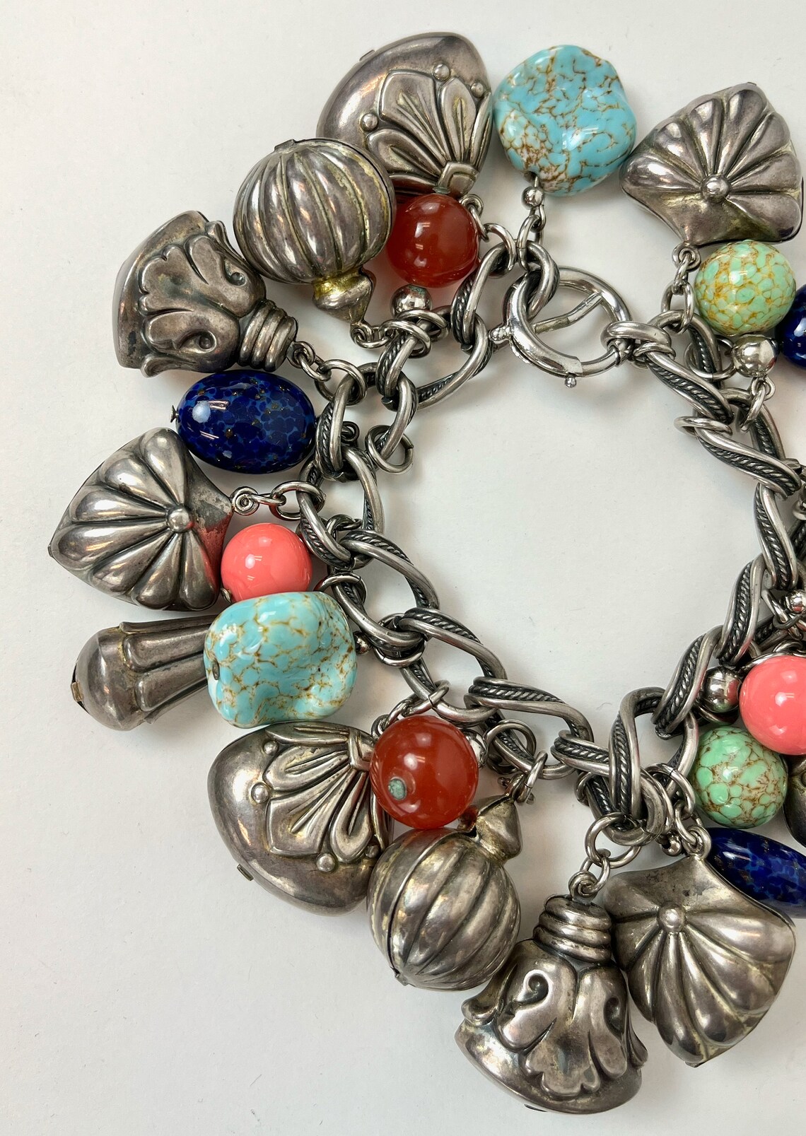 1950s/1960s Napier Sterling Silver Glass Stone Charm Bracelet Statement ...