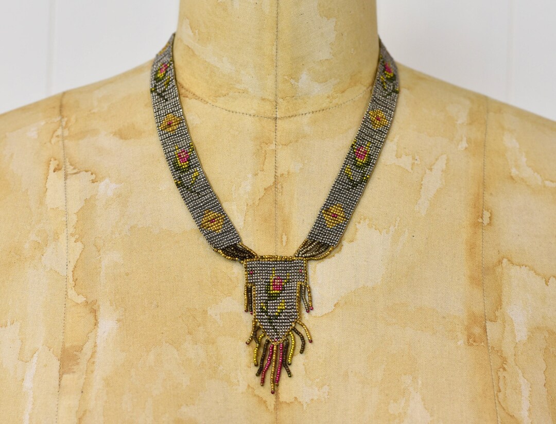 1920s Floral Rose Beaded Tassel Flapper Art Deco Necklace Jewelry - Etsy