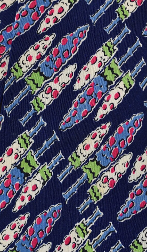 1940s/1950s Blue Novelty Print Tree Manhattan Silk Mi… - Gem