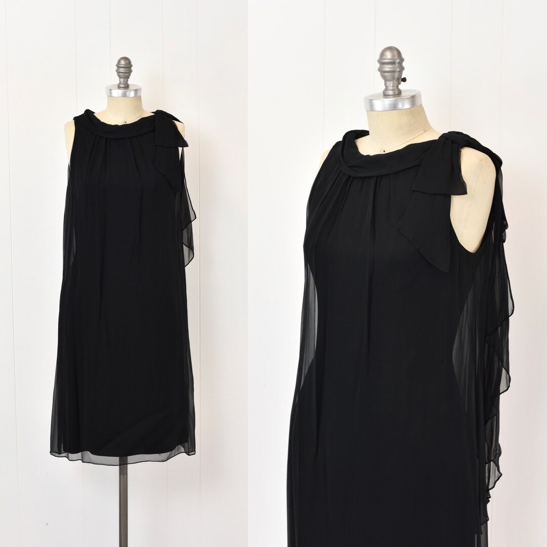 1960s Black Chiffon Bow Shift LBD Audrey Hepburn Party Mod Dress - Etsy