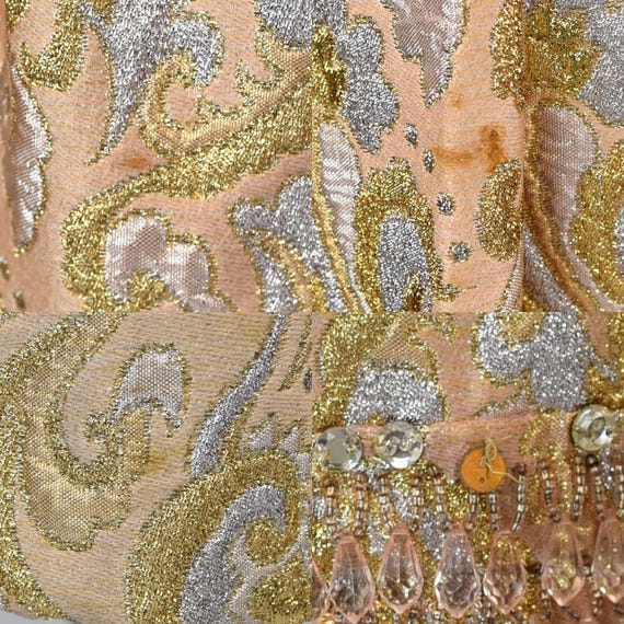 1960s Beaded Rhinestone Fringe Brocade Metallic Gold … - Gem