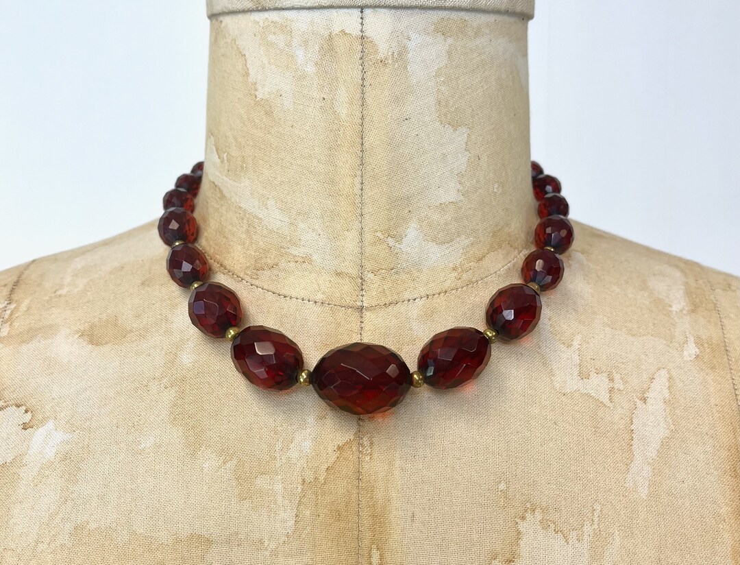 1950s Faceted Bakelite Dark Cherry Red Translucent Beaded Necklace ...