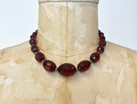 1950s Faceted Bakelite Dark Cherry Red Translucent Be… - Gem