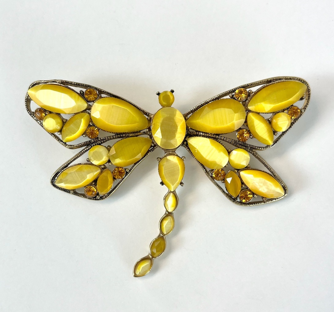 1990s Monet Dragonfly Bug Insect Rhinestone Yellow Gold Novelty ...