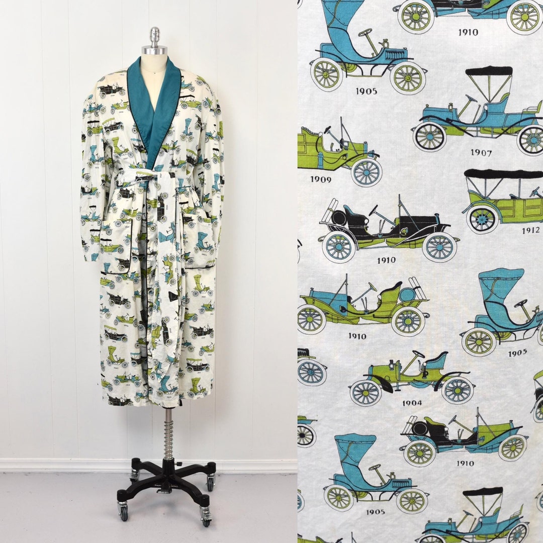 1950s Antique Classic Car Automobile Novelty Print Cotton Robe ...