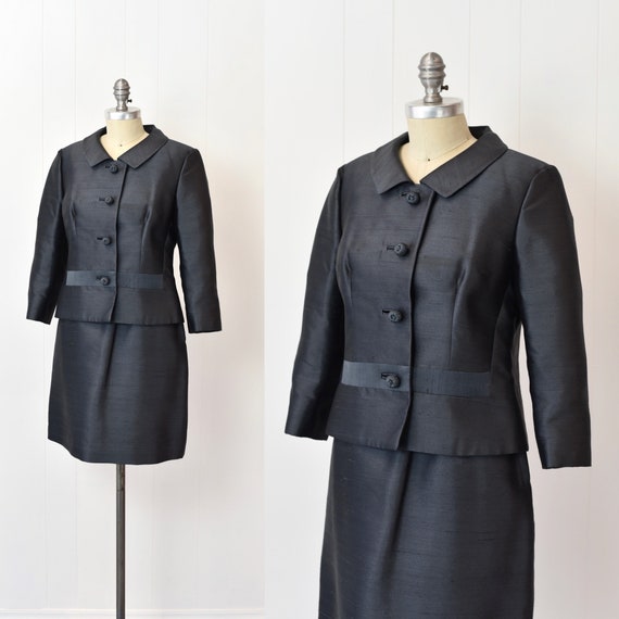 1960s Betsy Bates Steel Blue Gray Two Piece Jacket & … - Gem