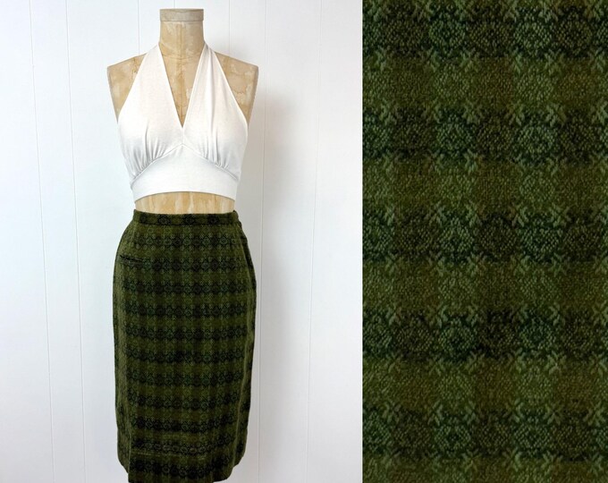 1950s Green Brown Geometric Striped Wool Susan Laurie Wiggle Pencil ...