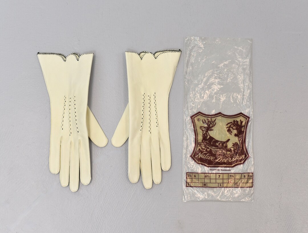 NOS 1950s Ivory White Black Scallop Native Deerskin Crafted by ...