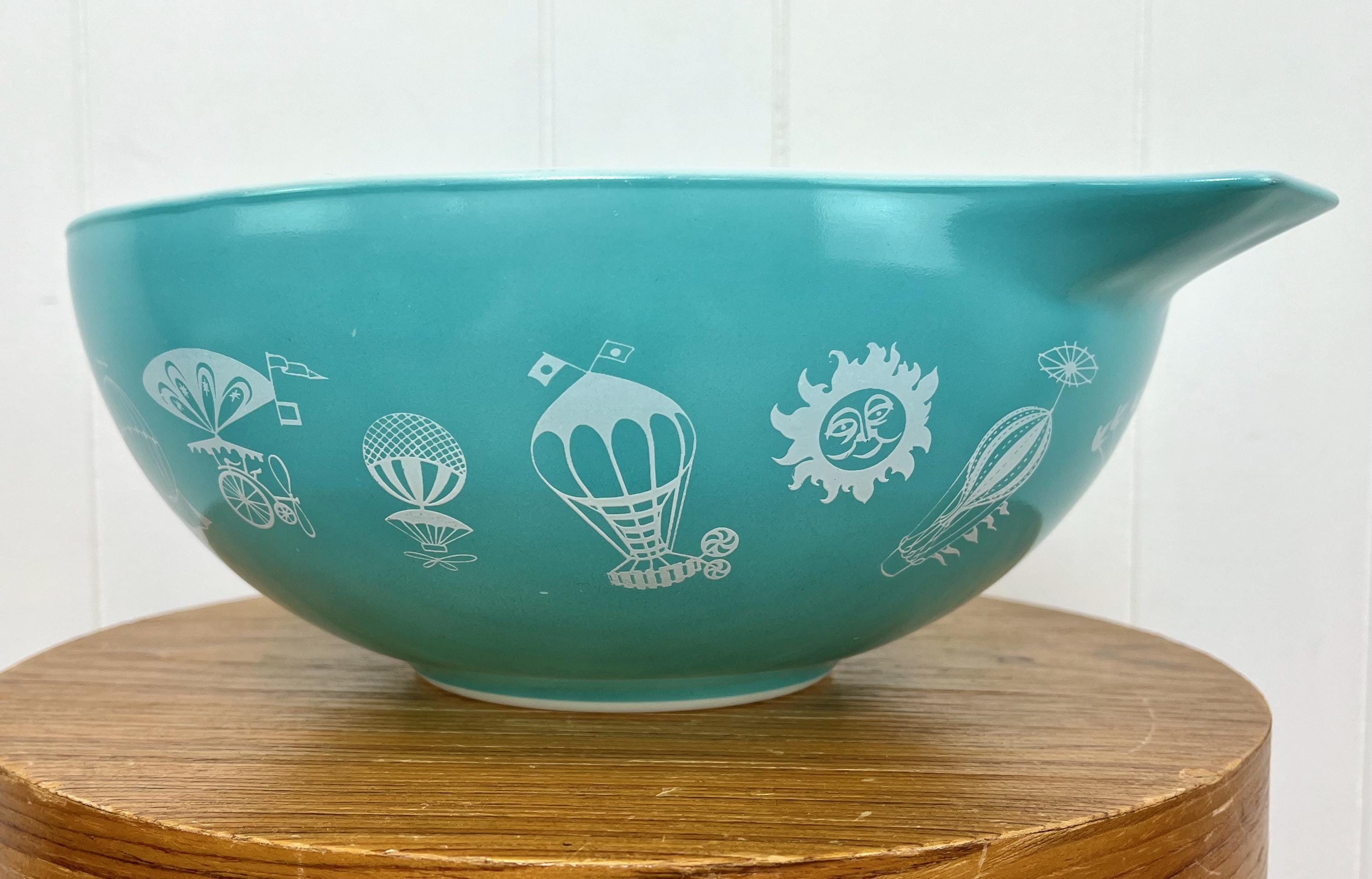 RARE 1958 Pyrex Hot Air Balloon Promotional Pattern Turquoise Blue ...