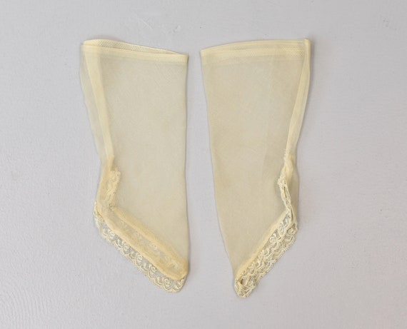 1940s/1950s Lace Blue Floral Garter Gloves Gauntlets … - Gem