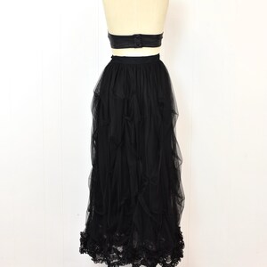 1980s Black Mesh Gathered Ruffled Mary Adams New York Goth Maxi Skirt ...