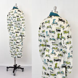 1950s Antique Classic Car Automobile Novelty Print Cotton Robe ...