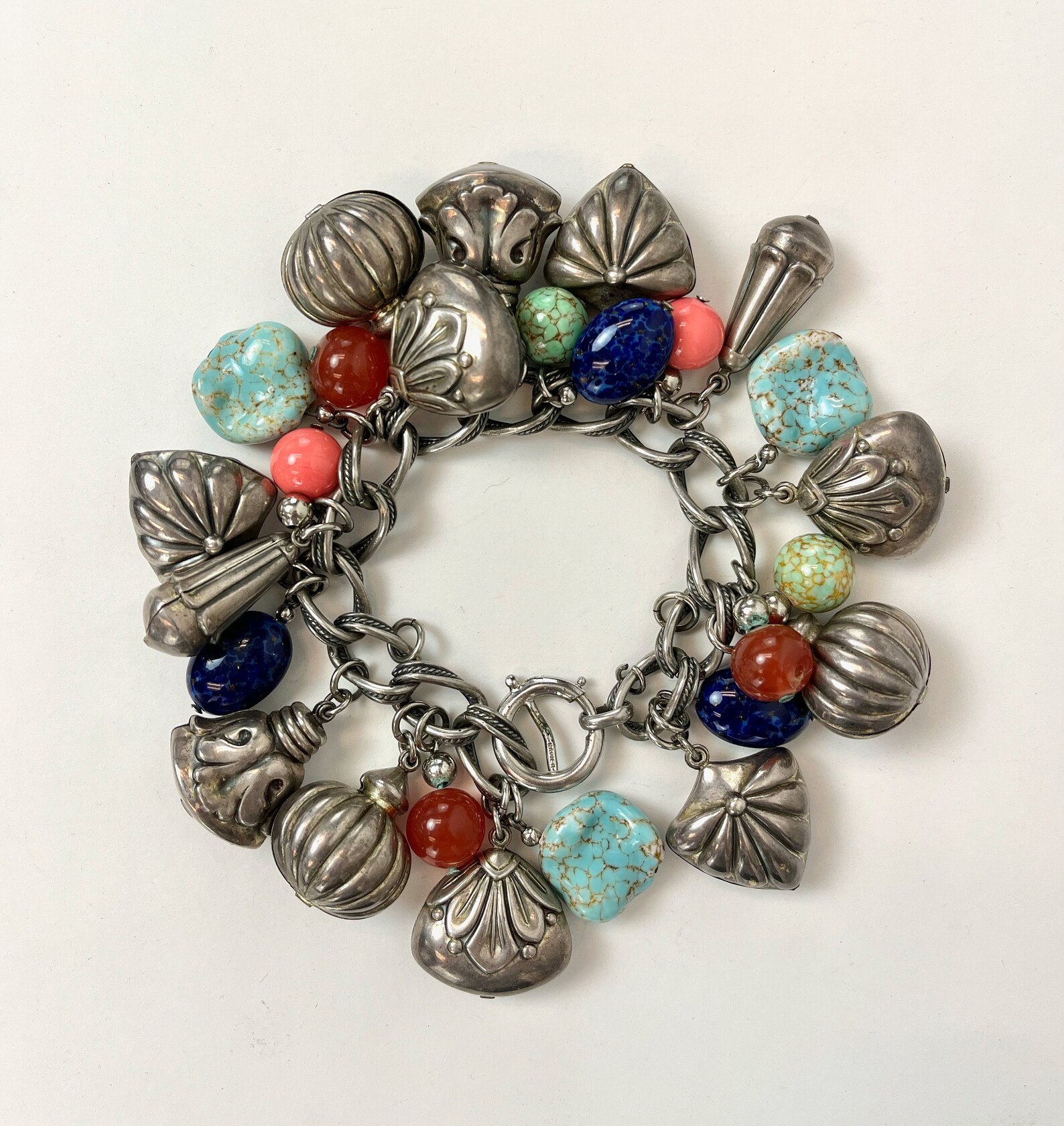 1950s/1960s Napier Sterling Silver Glass Stone Charm Bracelet Statement ...