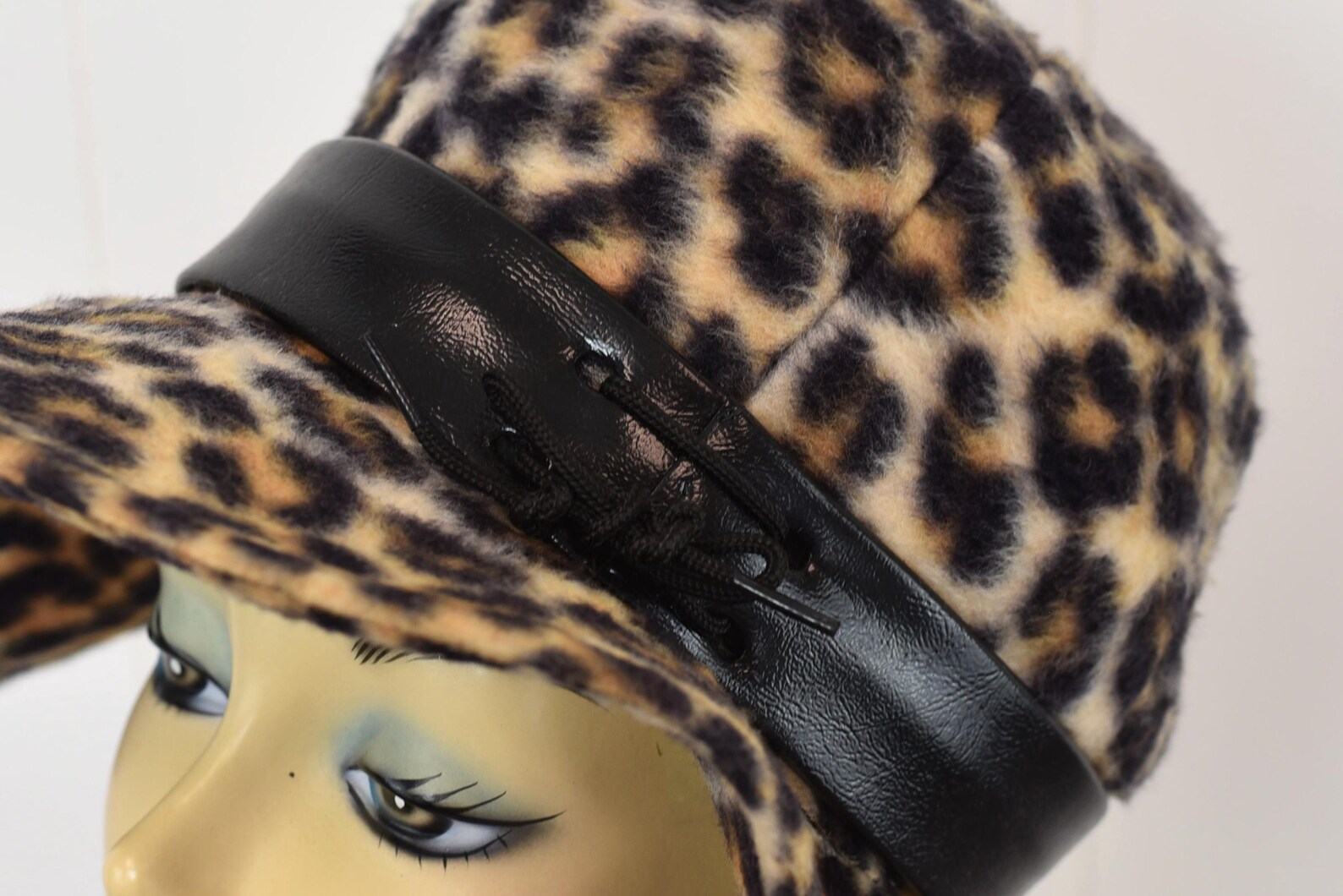 1960s Leopard Print Faux Fur Black Vinyl Lace up Band Mr. Sal Originals ...