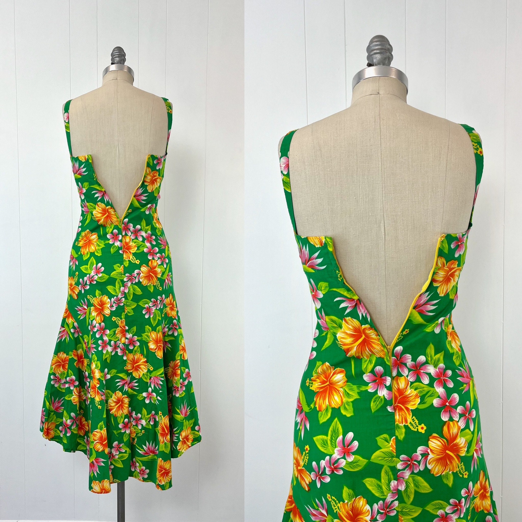 1970s/1980s Hawaiian Hibiscus Floral Green Orange Sunshine Hawaii by ...