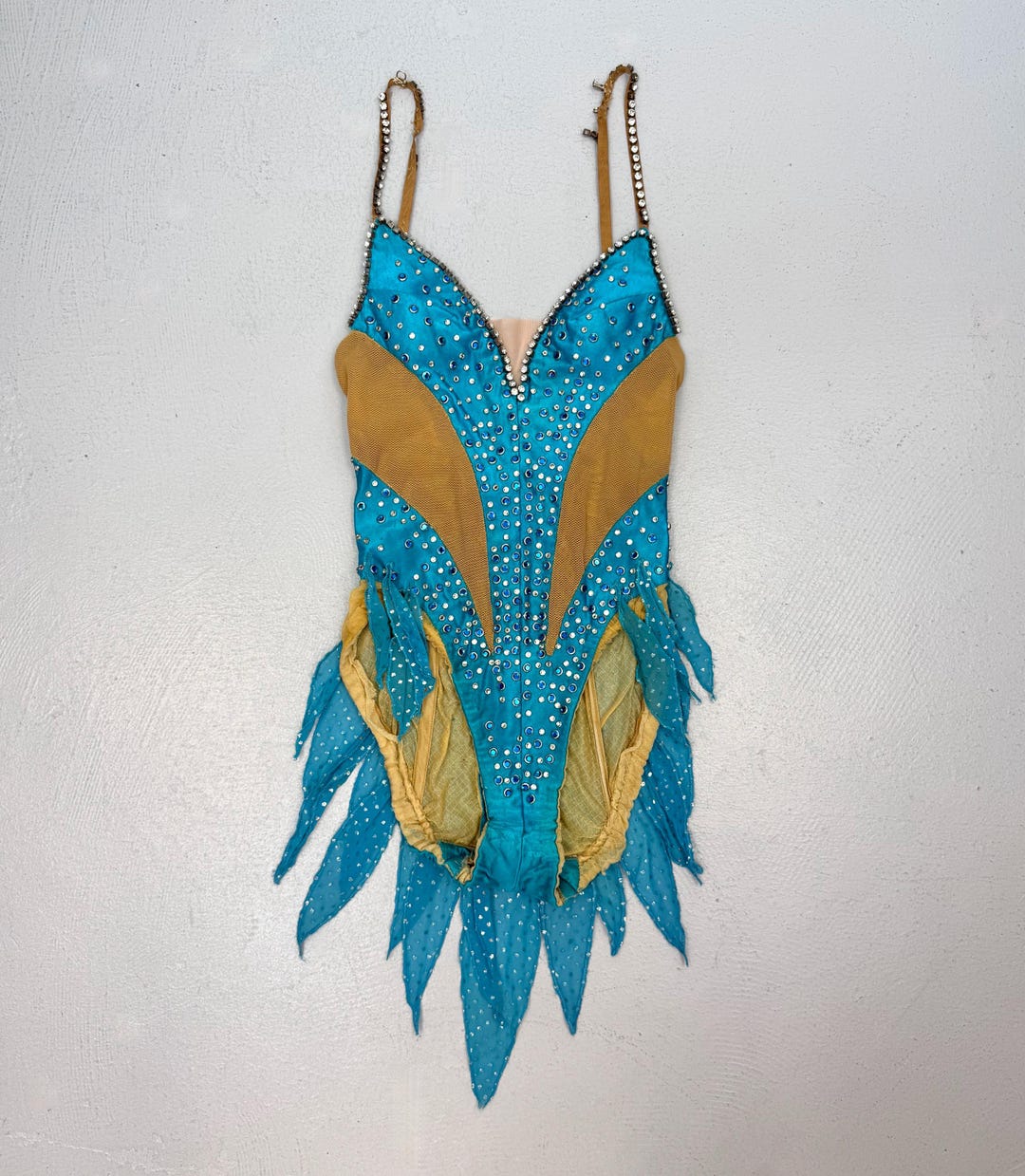 Vintage Ice Capades Showgirl Burlesque Circus Blue Rhinestone Nude Mesh ...