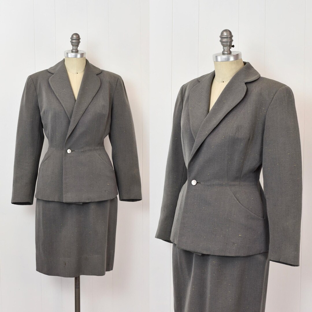 1940s Gray Yellow Flecked Woven Wool Reine Wolle Wertarbeit German ...