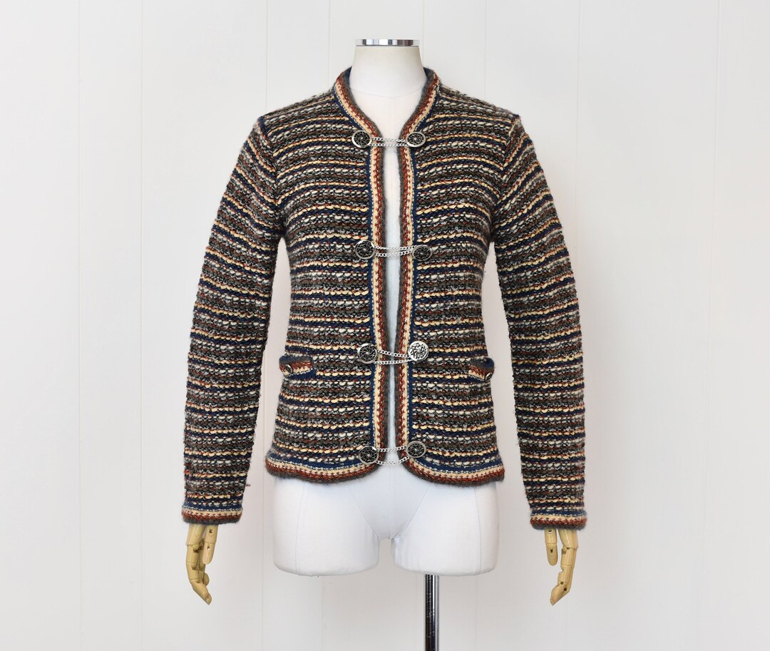 1980s Adolfo Multicolored Wool & Silver Chain Link Jacket Sweater - Etsy