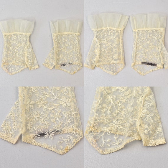 1940s/1950s Lace Blue Floral Garter Gloves Gauntlets … - Gem