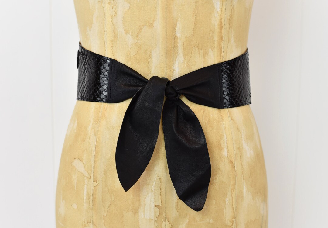1980s Black Snakeskin Leather Sequin Embellished Tie Statement - Etsy