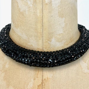 1980s Jet Black Rhinestone Hinge Necklace Clip on Earrings Matching ...