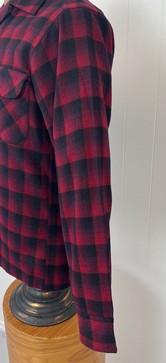 1960s Pendleton Red Black Plaid Print Wool Flannel Lo… - Gem