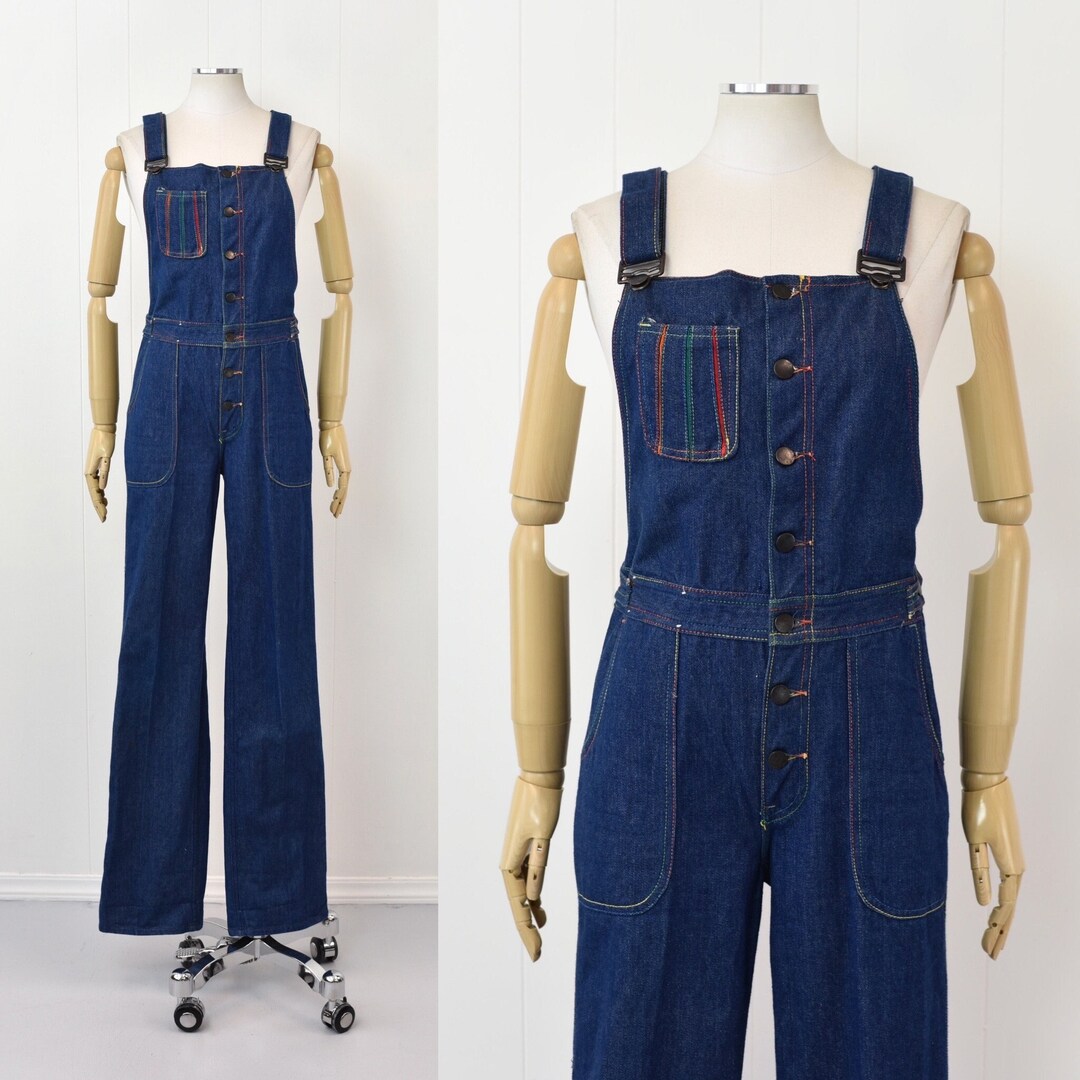 1980s Fredericks of Hollywood Rainbow Blue Denim Cotton Overalls ...