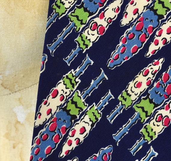 1940s/1950s Blue Novelty Print Tree Manhattan Silk Mi… - Gem