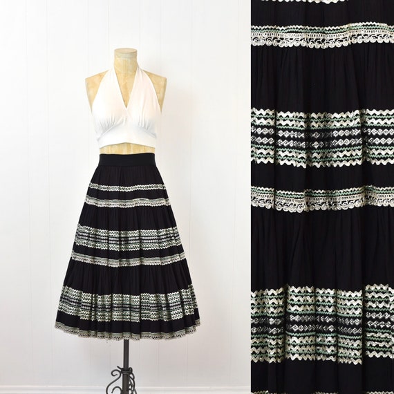 1960s Black Metallic Silver Ric Rac Trim Square Dance… - Gem