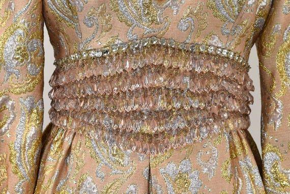1960s Beaded Rhinestone Fringe Brocade Metallic Gold … - Gem