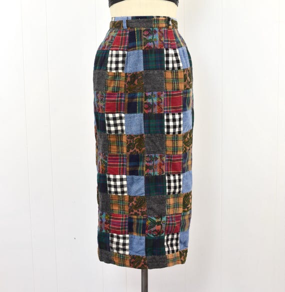 1990s Patchwork Plaid Floral Paisley Pencil Pinecove … - Gem
