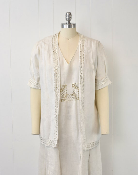 Antique 1920s White Linen Crochet Lace Butterfly Flap… - Gem