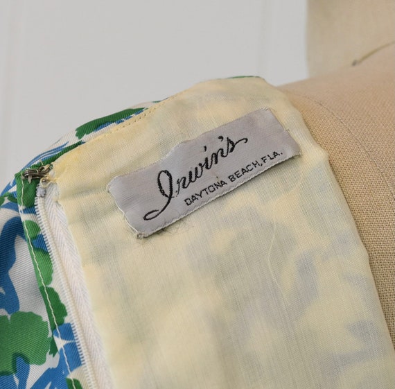 1960s Floral Green Blue Mod Summer Irwin's Florida Da… - Gem