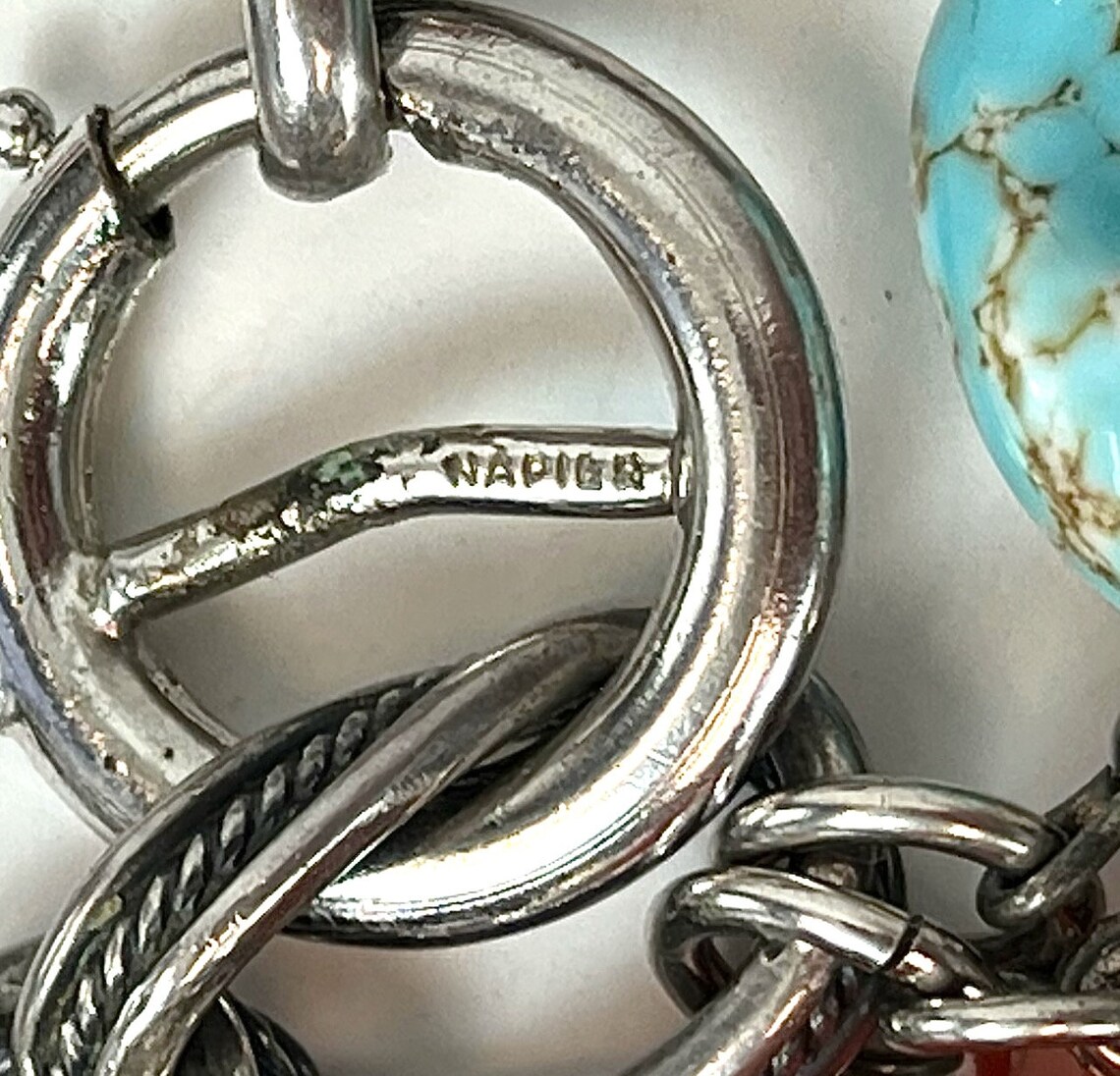 1950s/1960s Napier Sterling Silver Glass Stone Charm Bracelet Statement ...
