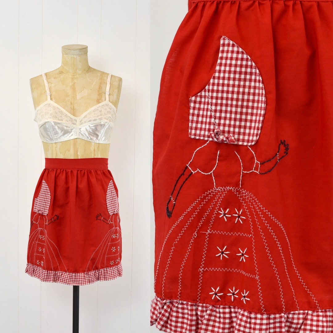 1950s Red White Gingham Plaid Southern Belle Novelty Print Cotton Mid ...