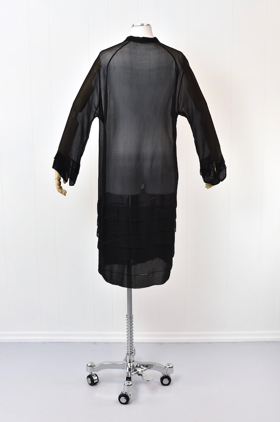1920s Sheer Black Ruffle Duster Dress - Gem