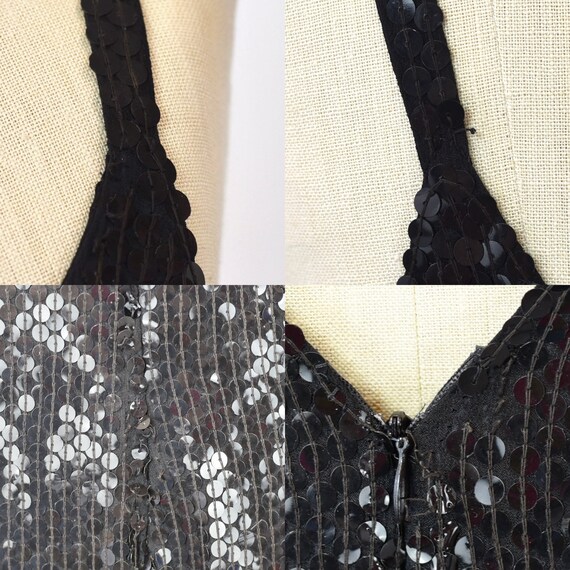 1980s does 1920s Black Sequin Beaded Lace Sawtooth Fl… - Gem