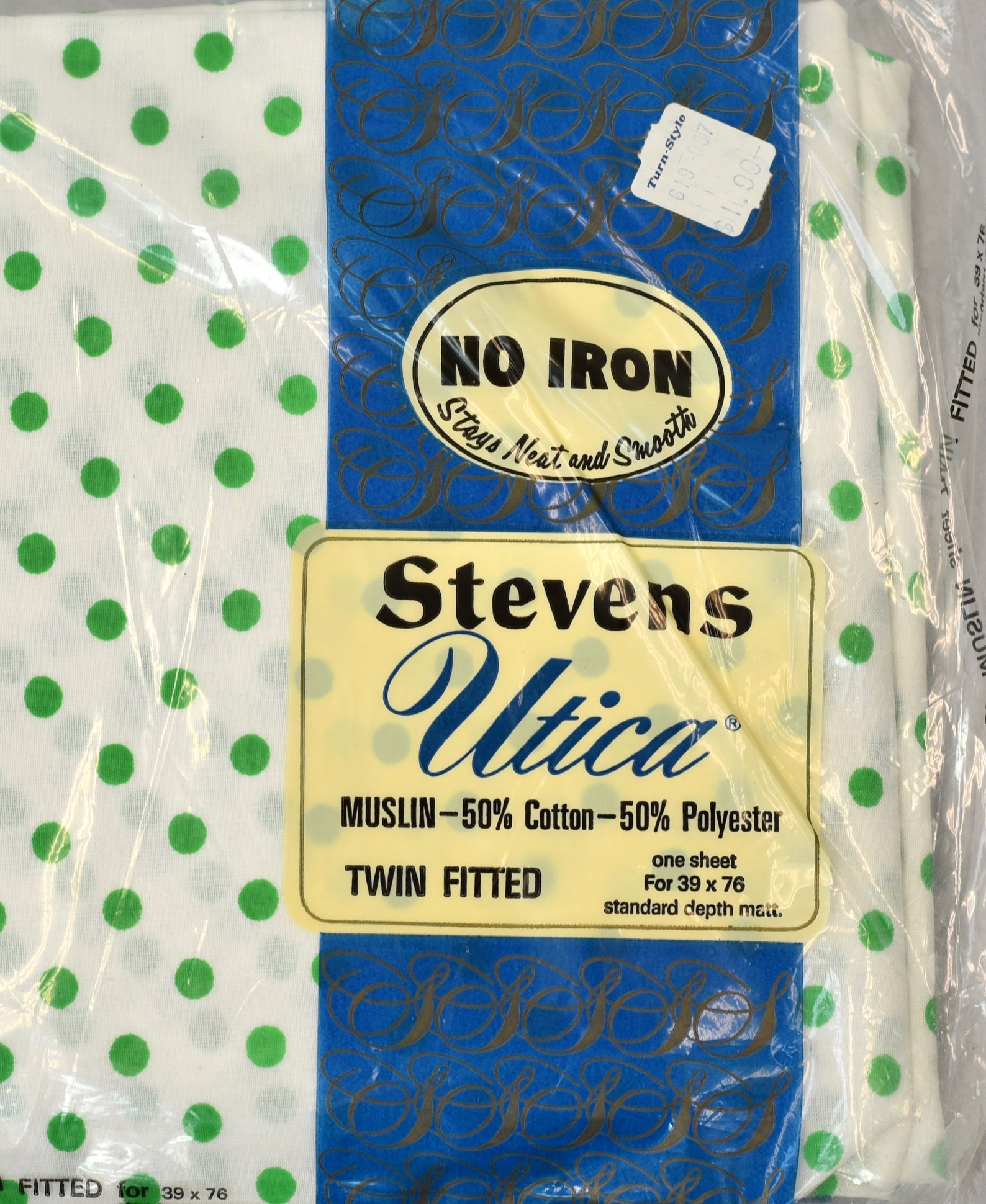 NOS 1970s Green White Polka Dot Print Stevens Utica Twin Fitted Bed ...