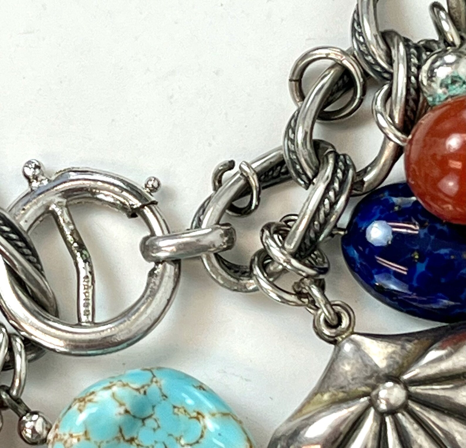 1950s/1960s Napier Sterling Silver Glass Stone Charm Bracelet Statement ...