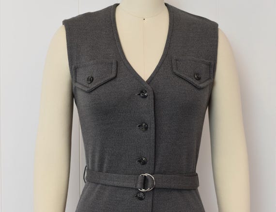 1970s Gray Wool Kimberly Flare Bell Bottom One Piece … - Gem