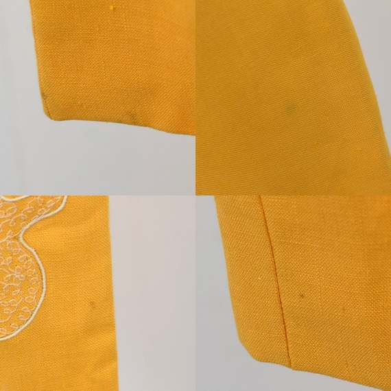 1960s Orange Lattice Floral Embroidery Linen Mod Shif… - Gem