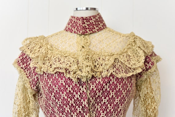 RARE Antique 1800s Raspberry Crochet Lace Corset Blou… - Gem