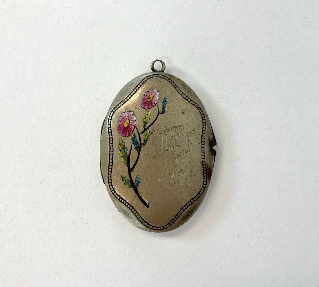 1920s Floral EH Monogram Engraved Art Deco Flapper Locket Pendant ...