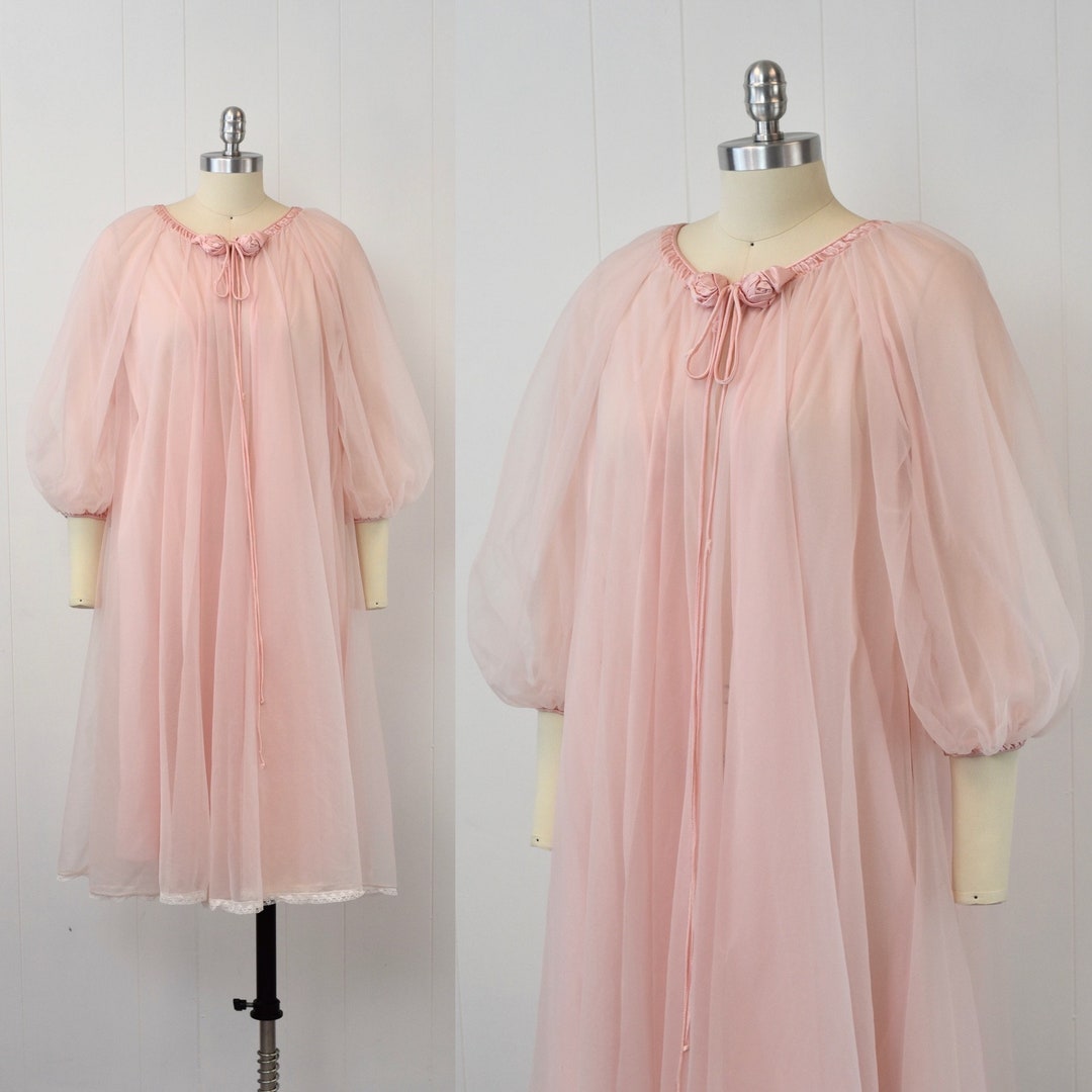 1960s Saks Fifth Avenue Pink Nylon Sheer Puff Sleeve Sheer Ethereal ...