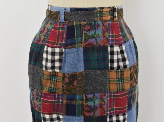 1990s Patchwork Plaid Floral Paisley Pencil Pinecove … - Gem