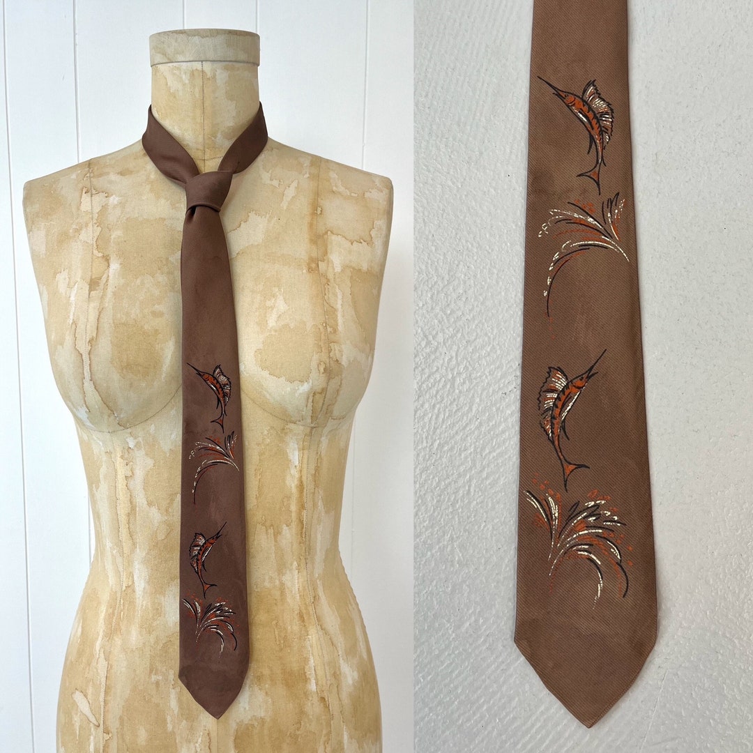 1940s/1950s Marlin Swordfish Hand Painted Novelty Print Brown Pilgrim ...