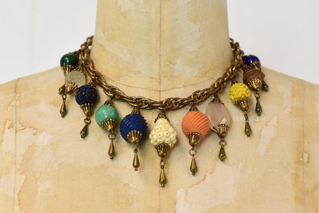 RARE 1930s Miriam Haskell Frank Hess Art Deco Celluloid Glass Wood Bead ...