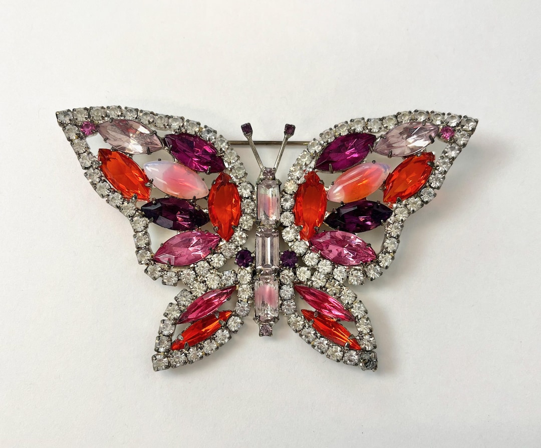 1970s Kenneth Jay Lane Butterfly Rhinestone Pink Purple Novelty ...